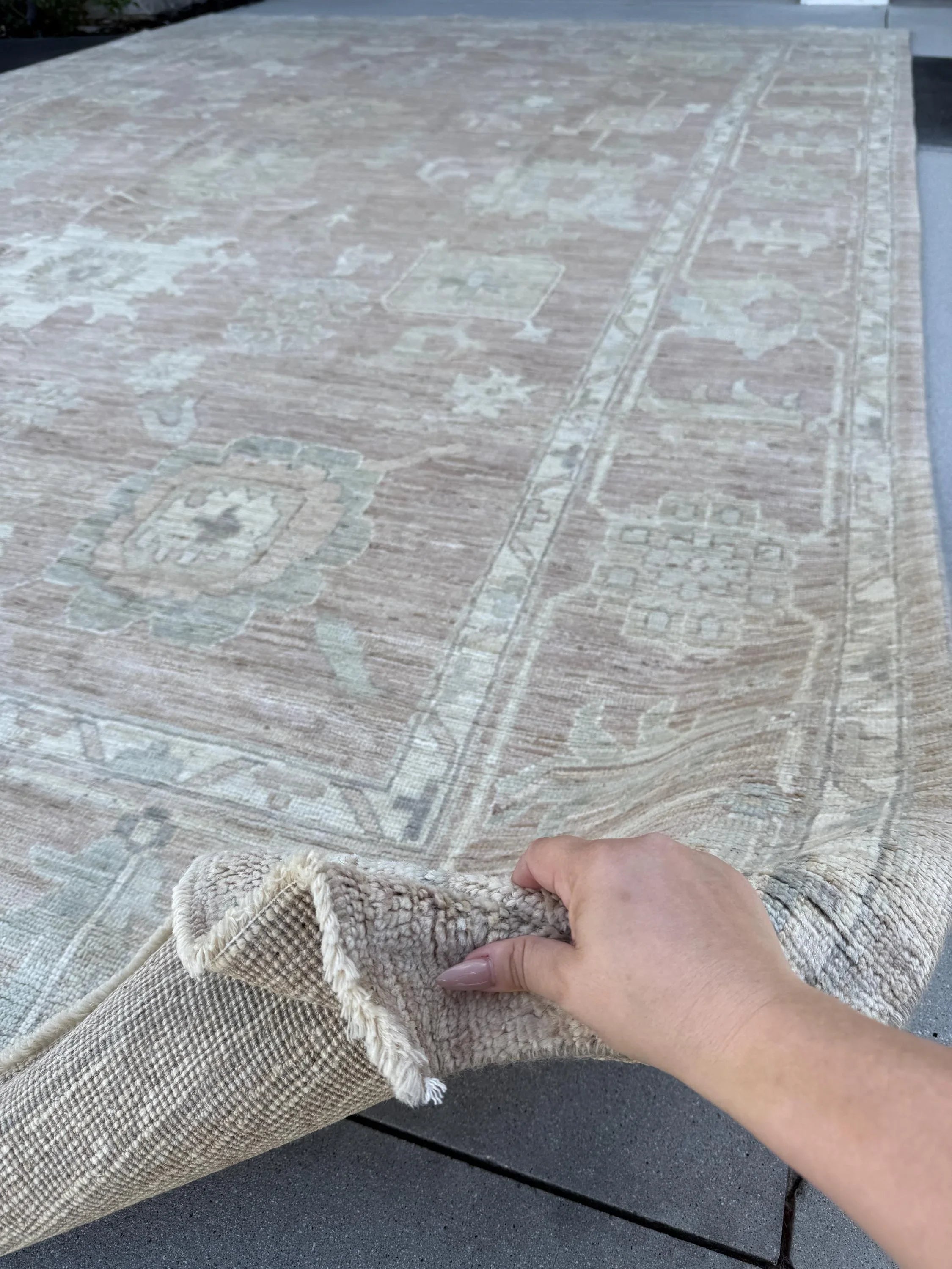 10x15 Handmade Afghan Rug | Neutral Muted Grey Dusty Rose Faded Sage ...