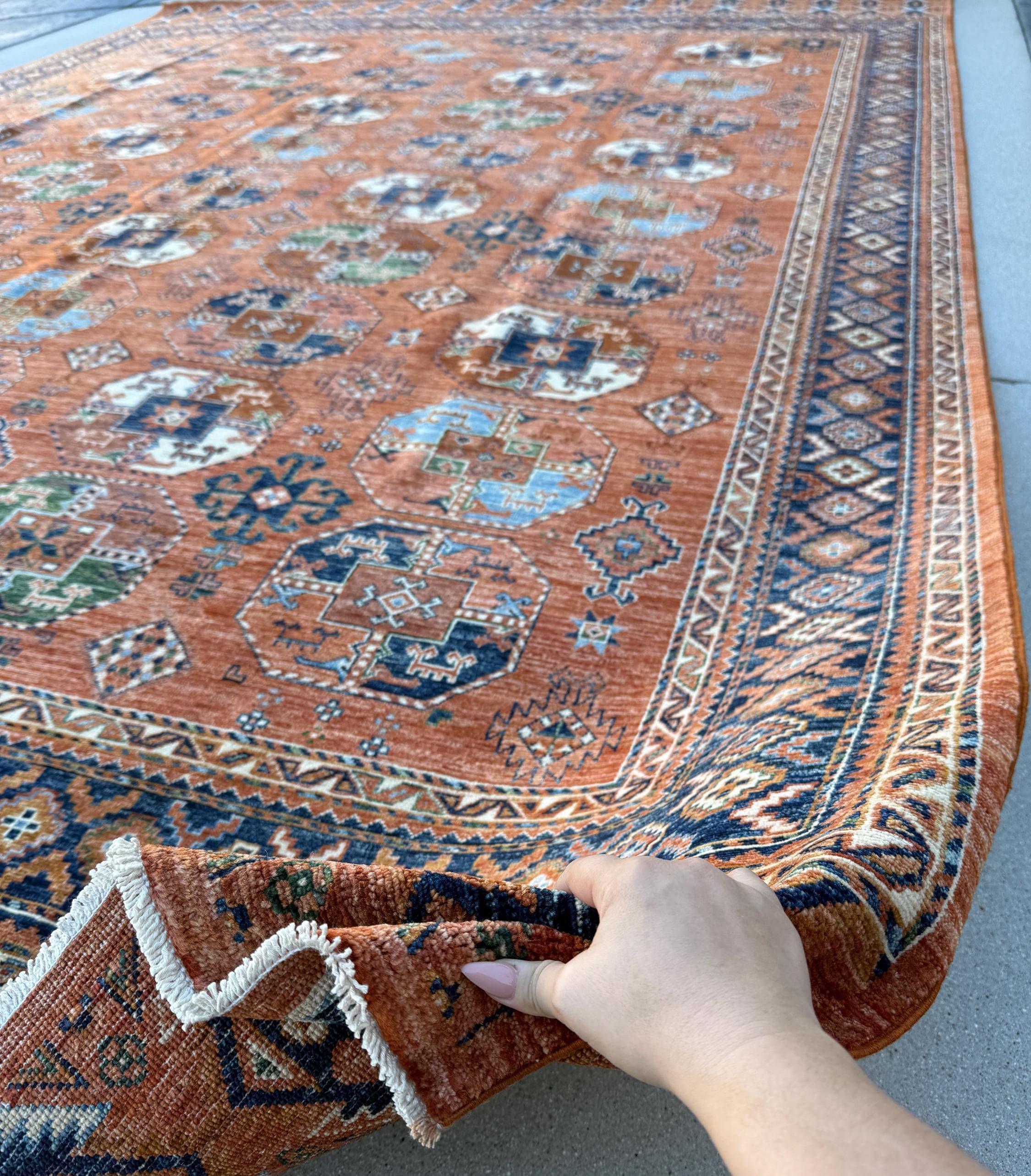 10x13-10x14 | Handmade Afghan Rug | Brick Red Burnt Rust Orange Navy ...